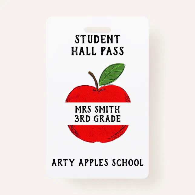 Teacher Apple Hall Pass or Bathroom pass Badge | Zazzle