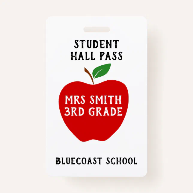 Teacher Apple Hall Pass or Bathroom pass Badge | Zazzle