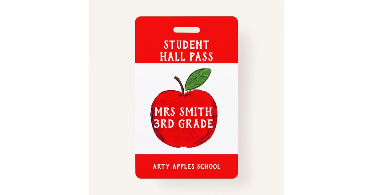 Teacher Apple Hall Pass or Bathroom pass Badge | Zazzle