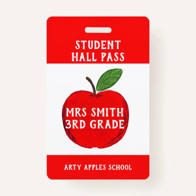 Teacher Apple Hall Pass or Bathroom pass Badge | Zazzle