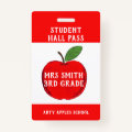 Teacher Apple Hall Pass or Bathroom pass Badge | Zazzle