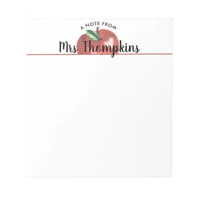 Teacher Apple Heart Red Script Name Notepad | Zazzle