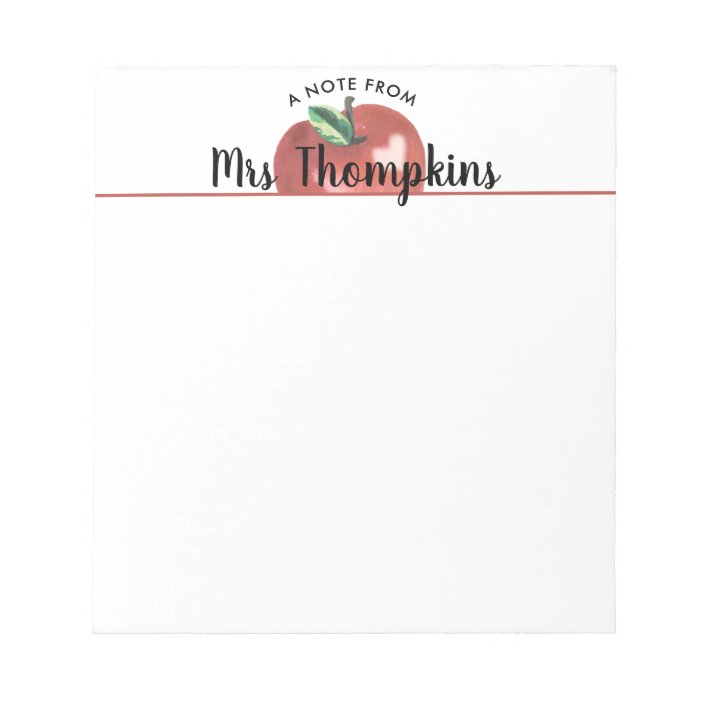 Teacher Apple Heart Red Script Name Notepad | Zazzle