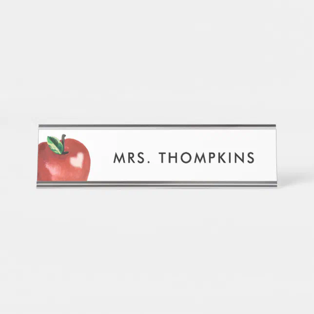 Teacher Apple Heart Red Watercolor Desk Name Plate | Zazzle