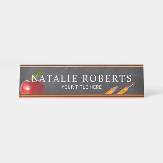 Teacher Apple & Pencils Chalkboard Desk Name Plate | Zazzle