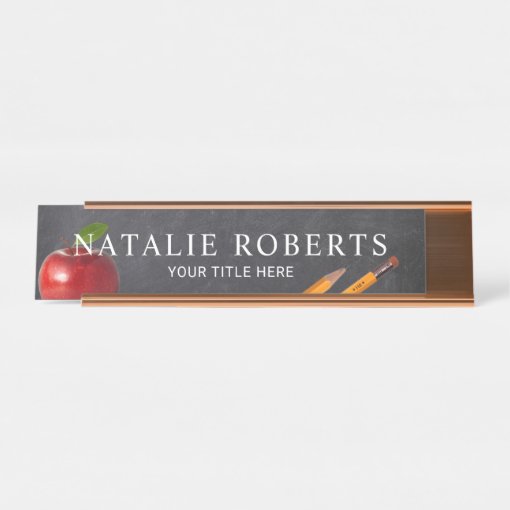 Teacher Apple & Pencils Chalkboard Desk Name Plate | Zazzle