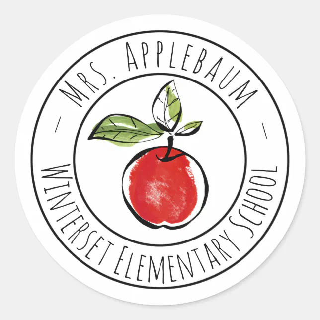 Teacher Apple Personalized Classic Round Sticker | Zazzle