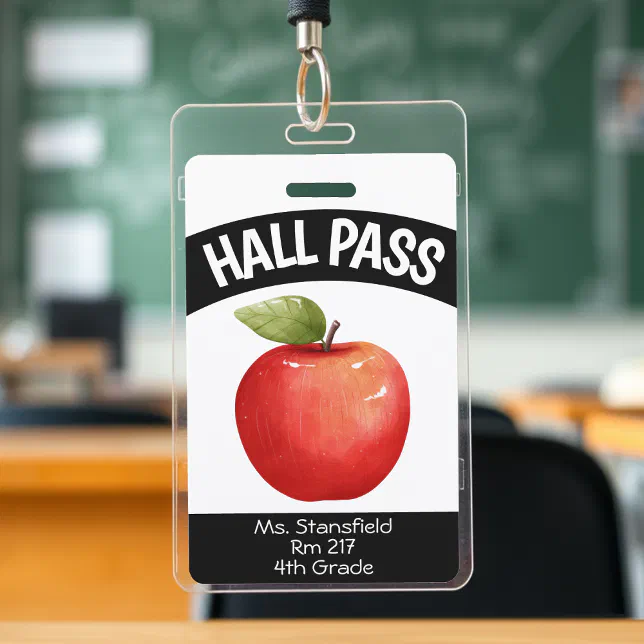 Teacher Apple Student Class Bathroom Hall Pass Badge | Zazzle