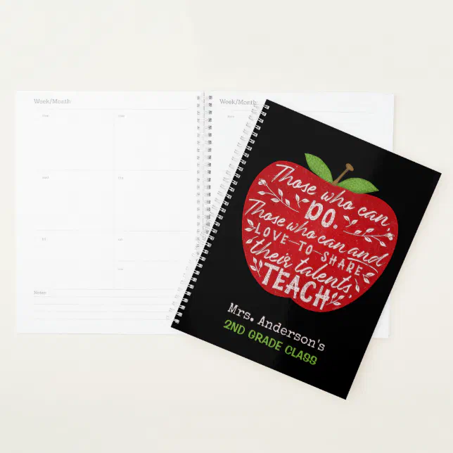 Teacher Apple Those Who Can Teach Quote Custom Planner | Zazzle