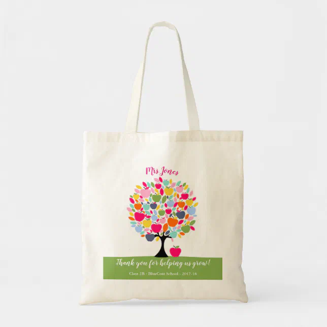 Teacher apple tree thank you gift class tree tote bag | Zazzle