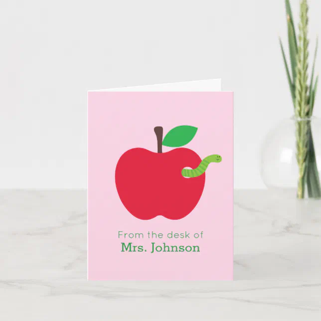 Teacher Apple with Worm Card | Zazzle