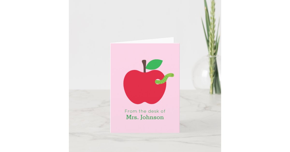 Teacher Apple with Worm Card | Zazzle