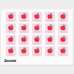Teacher Apple with Worm From the Library of Square Sticker | Zazzle