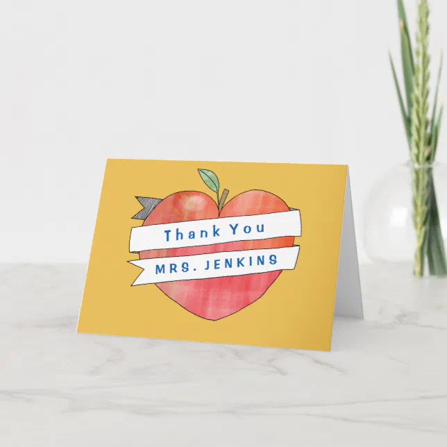 Teacher Appreciation Apple Heart Thank You Card | Zazzle