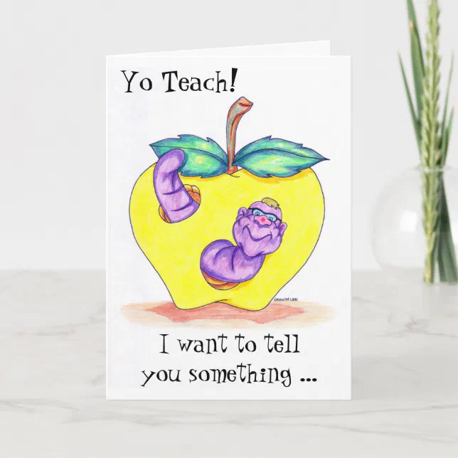 Teacher Appreciation Card with Apple and Worm | Zazzle