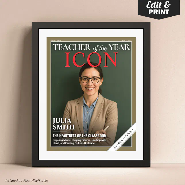 Teacher Appreciation Gift, Custom Magazine Cover Poster | Zazzle