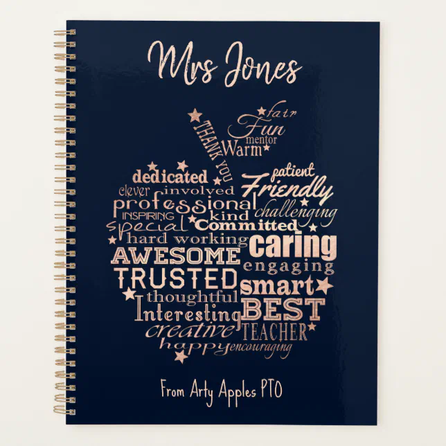 Teacher appreciation gift gold glitter heart tree planner | Zazzle