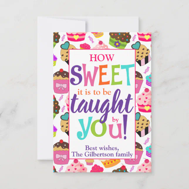 Teacher Appreciation How Sweet Cupcake Thank You Card | Zazzle