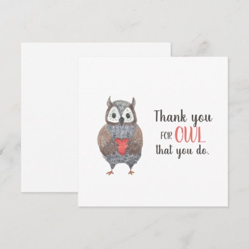 Teacher Appreciation Owl Thank You Card | Zazzle
