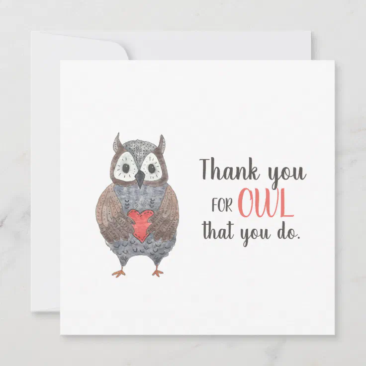 Teacher Appreciation Owl Thank You Card | Zazzle