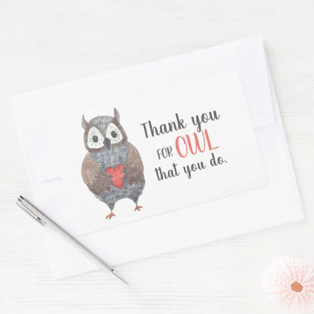 Teacher Appreciation Owl Thank You Rectangular Sticker | Zazzle