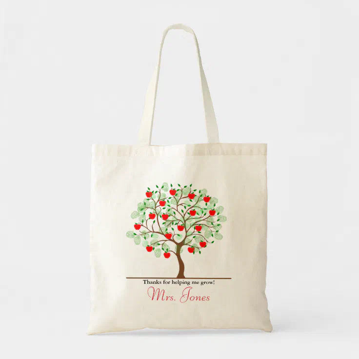 Teacher appreciation tree apple thank you tote bag | Zazzle