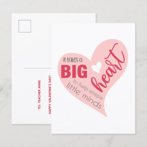 Teacher Appreciation Valentine's Day Holiday Postcard | Zazzle