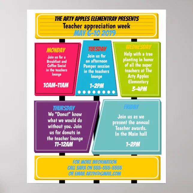Teacher Appreciation Week Itinerary Poster | Zazzle