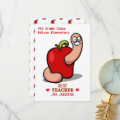 Teacher Appreciation Worm in Apple Add Name Thank You Card | Zazzle