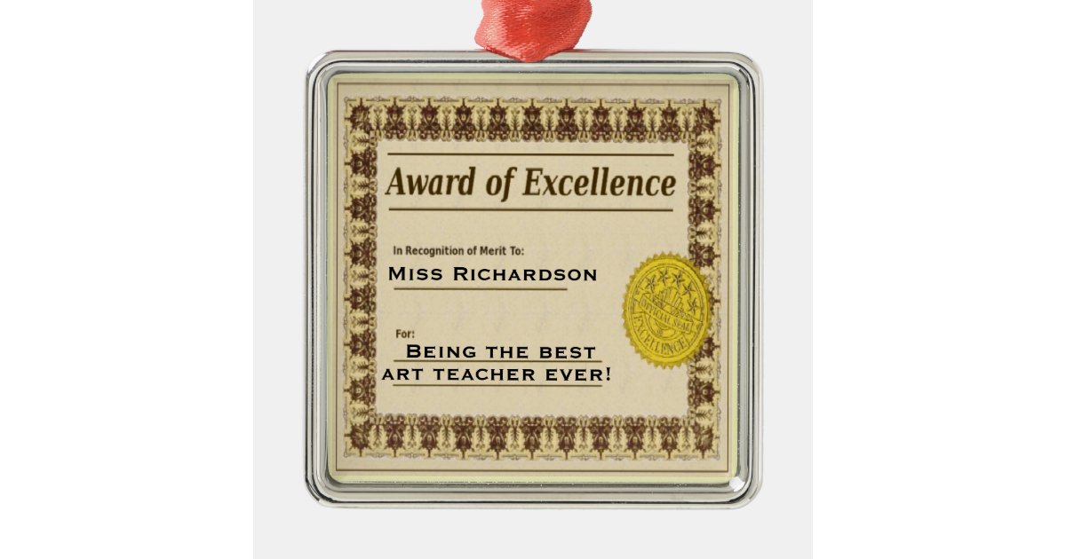 Teacher Award of Excellence Christmas Ornament | Zazzle