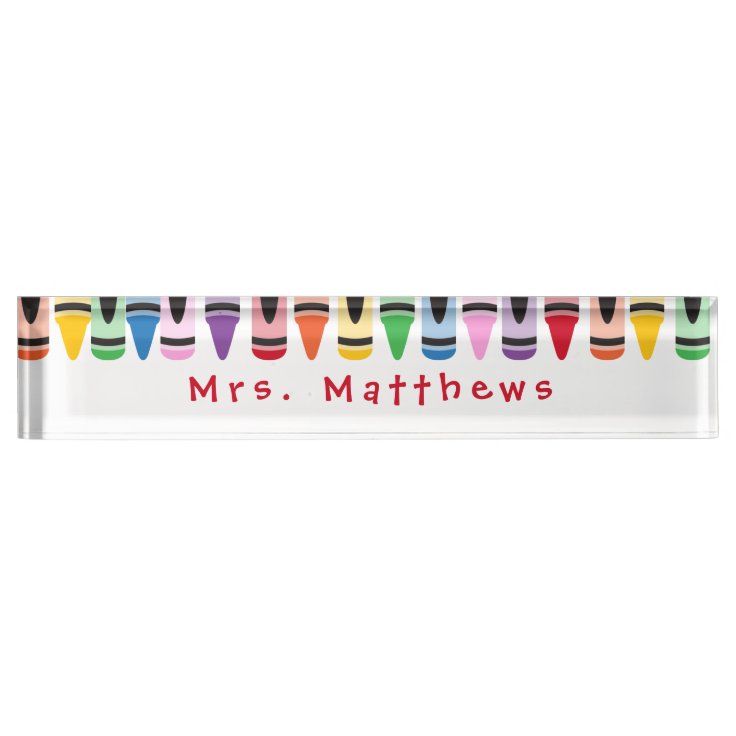 Teacher Back to School Cute Color Crayon Desk Name Plate | Zazzle