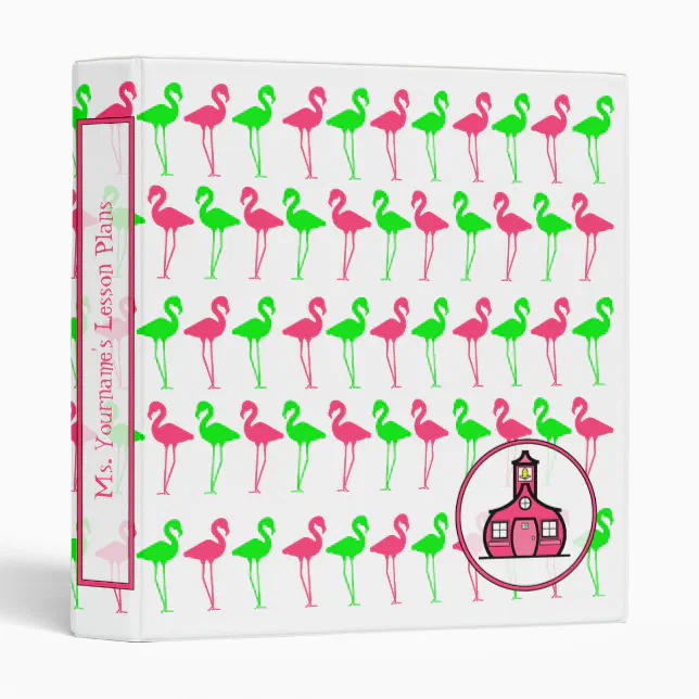 Teacher Binder - Pink and Green Flamingo Pattern | Zazzle