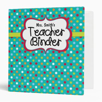 Teacher Binder - Turquoise Dots | Zazzle