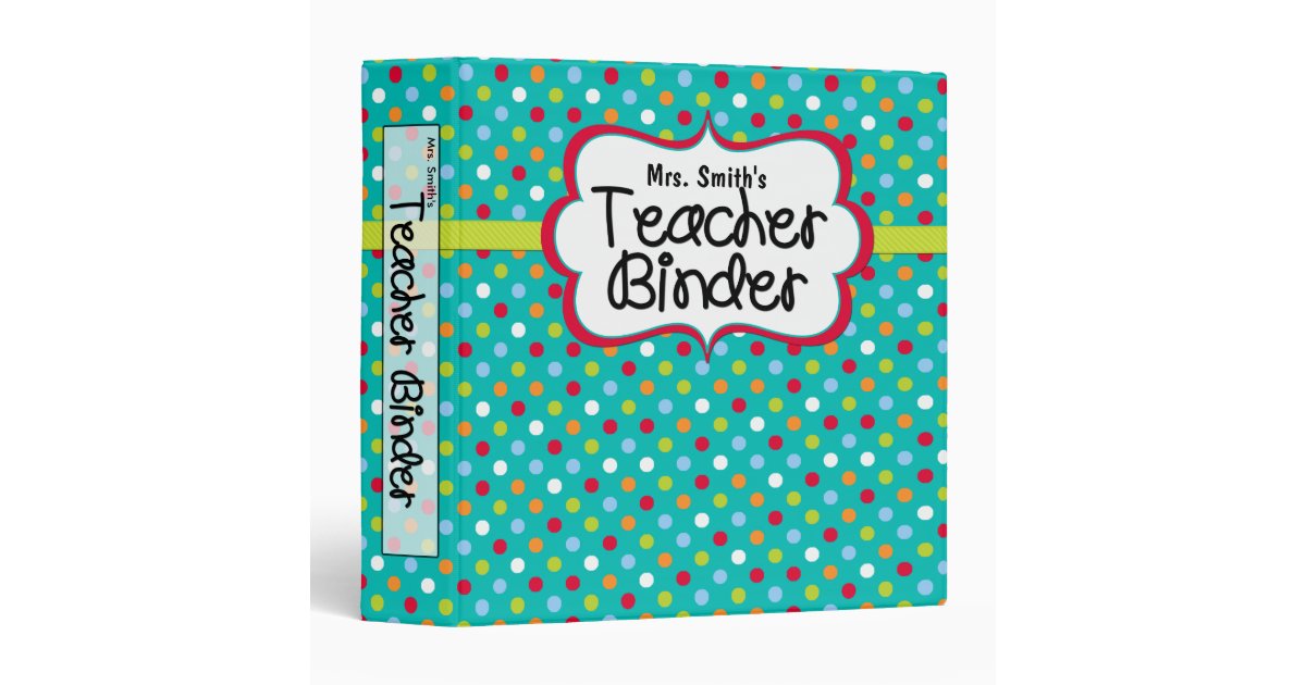 Teacher Binder - Turquoise Dots | Zazzle
