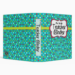 Teacher Binder - Turquoise Dots | Zazzle