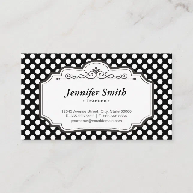 Teacher - Black Polka Dots Business Card | Zazzle