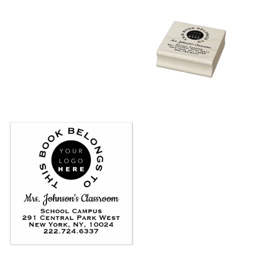 Teacher Bookplate Label Logo Adress Name Rubber Stamp | Zazzle