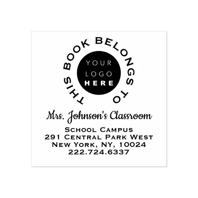 Teacher Bookplate Label Logo Adress Name Rubber Stamp | Zazzle