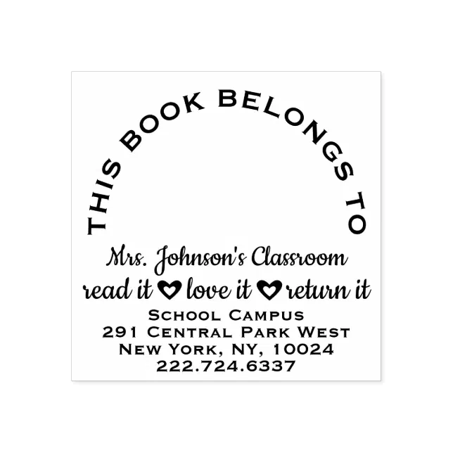 Teacher Bookplate Label Modern Adress Name Rubber Stamp | Zazzle