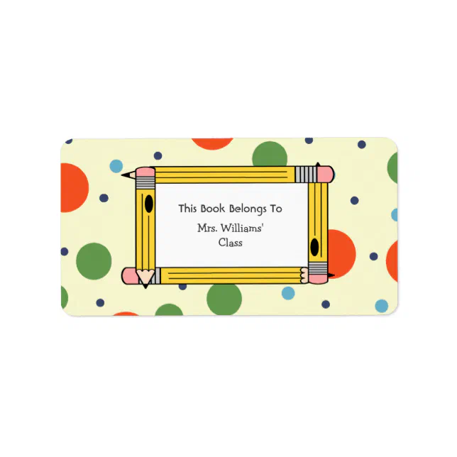 Teacher Bookplate - Polka Dots & Yellow Pencils | Zazzle