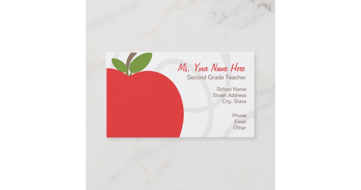 Teacher Business Card - Oversized Bright Red Apple | Zazzle