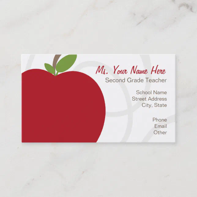 Teacher Business Card - Oversized Red Apple | Zazzle