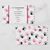 Teacher Business Card Pink & Black Handprints | Zazzle