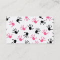 Teacher Business Card Pink & Black Handprints | Zazzle