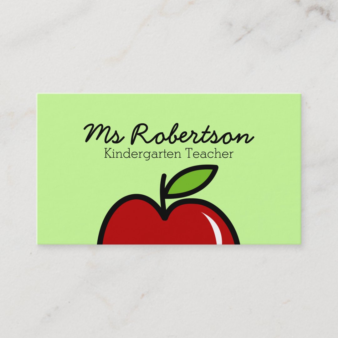 Teacher business card template with red apple | Zazzle