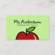 Teacher business card template with red apple | Zazzle
