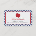 Teacher Business Cards Navy Blue Chevron & Apple | Zazzle