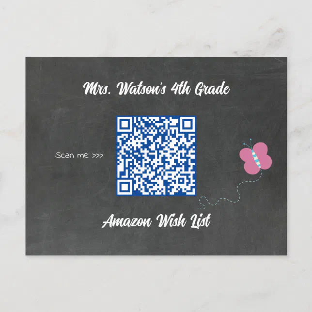 Teacher Chalkboard Wish List QR Code Custom Postcard | Zazzle