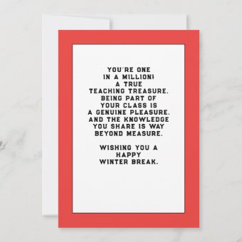 Teacher Christmas Holiday Thank You Card | Zazzle