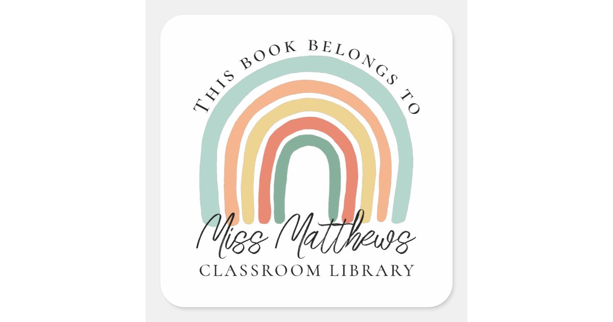 Teacher Classroom Library Rainbow Bookplate | Zazzle